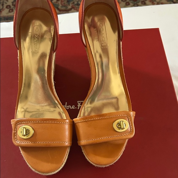 Coach | Shoes | Coach Orange Heels With Gold Accent | Poshmark